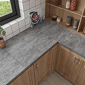 VaryStyle 12"x12" Peel and Stick Grey Slate Vinyl Floor Tiles - 10 Pack, Waterproof, Slip Resistant, Easy to Install