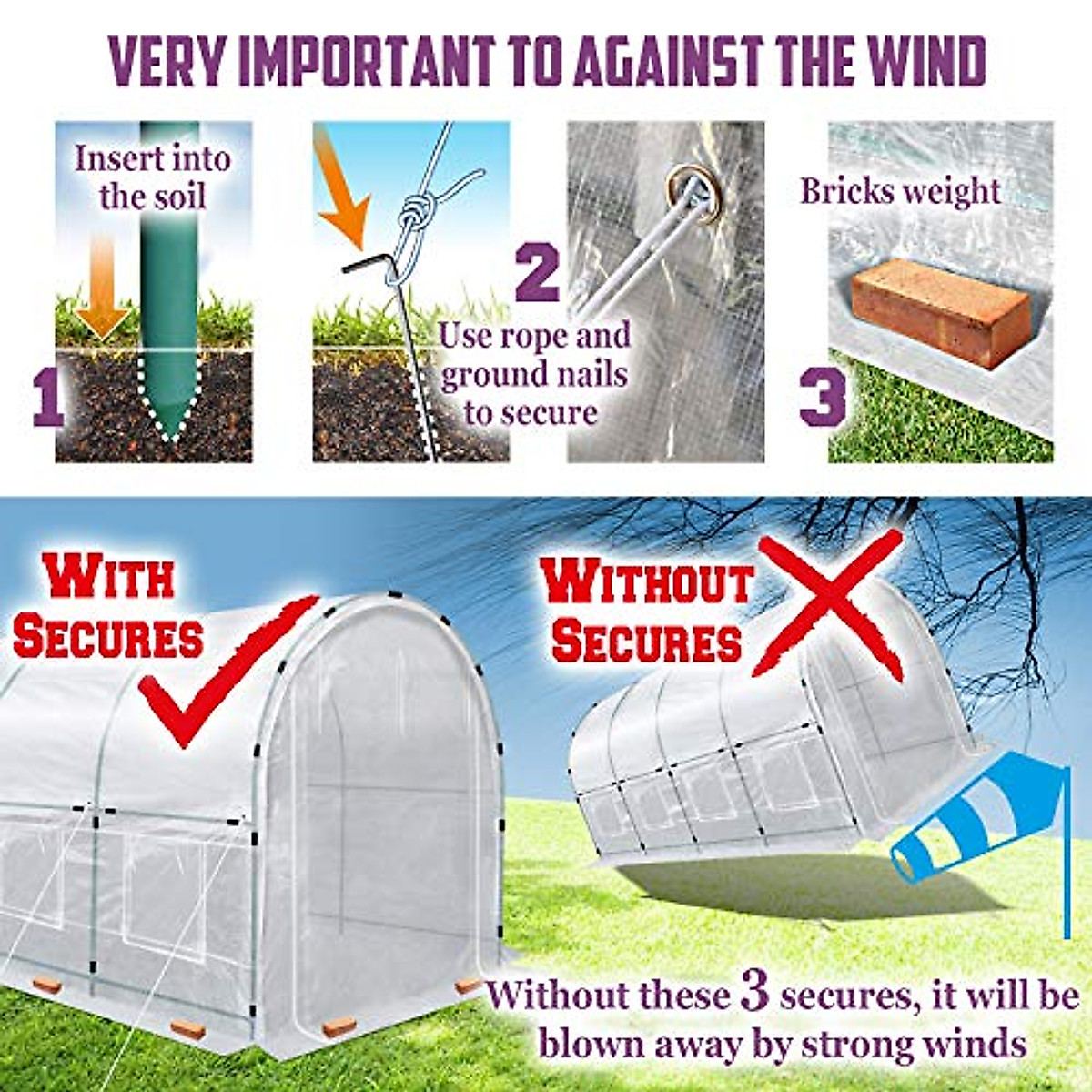 YardGrow Half Transparent Walk-in Plant Greenhouse Heavy Duty Garden Tunnel Tent with ABS Clamps (16'X7'X7')