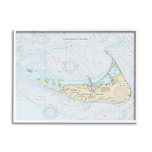 Stupell Industries Nantucket Island Coastal Massachusetts Traditional Nautical Map, Designed by Daphne Polselli White Framed Wall Art, 11 x 14, Tan