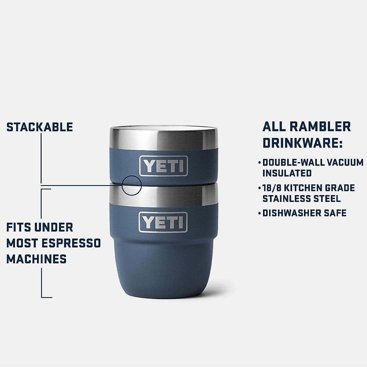 YETI Rambler 4 oz Stackable Cup, Stainless Steel, Vacuum Insulated Espresso/Coffee Cup, 2 Pack, Big Wave Blue