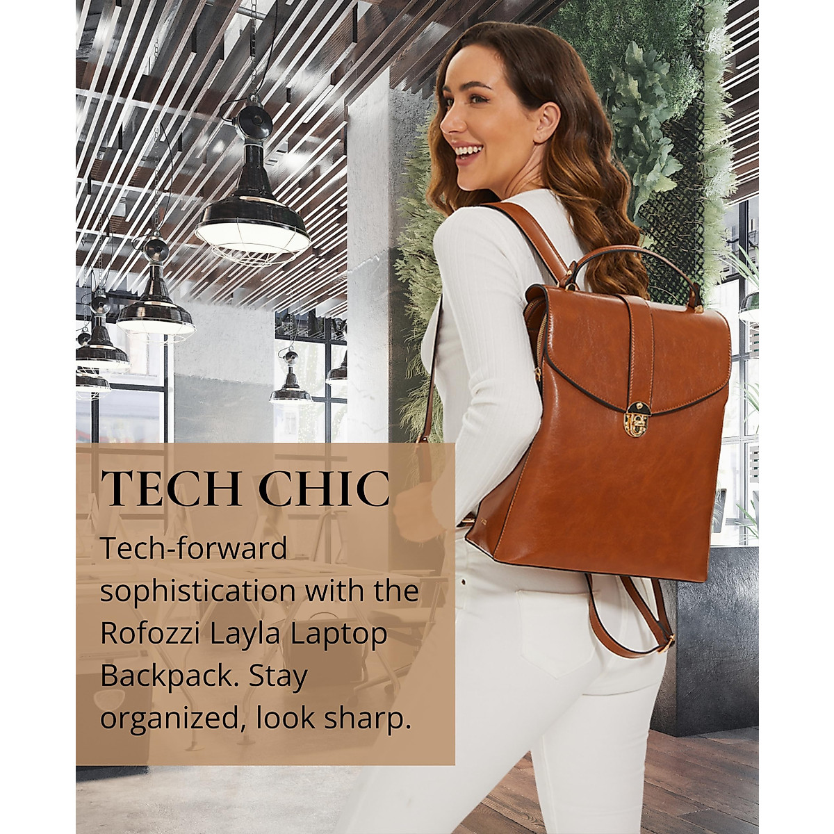 rofozzi Layla Large Backpack Purse for Women - 13-inch Laptop Backpack for Office - Top Handle 3-Compartment Everyday Fashion Backpack - Water-Resistant Easy to Care Vegan Leather Bag Pack