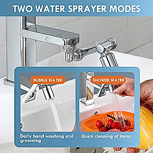 Owfeel 1440° Faucet Extender, Large-Angle Rotating Robotic Arm Water Nozzle Faucet Adaptor, Universal Splash Filter Faucet Attachment with 2 Water Outlet Modes, perfect for Bathroom Sink, Kitchen Sink