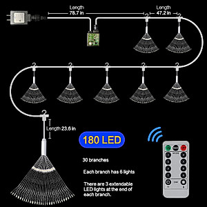 Homesprit 8 Pack Firework Lights 180 Led Copper Wire with 8 Models Power Supply Remote Control Waterproof Outdoor Hanging for Decor Garden Party Christmas