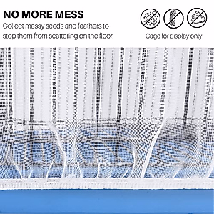 Tierecare Bird Cage Seed Catcher Stretchy Birdcage Skirt Reduce Mess Reusable Mesh Netting Accessories Cage Cover for Parakeet Round Square Cage - White