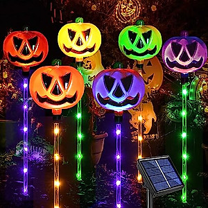 Upgraded 6-Pack Solar Halloween Pumpkin Garden Stake Lights for Halloween Decorations,Solar Halloween Yard Stake Outdoor Waterproof Halloween Lighted Pumpkin Lights for Garden Patio Yard Pathway Grave
