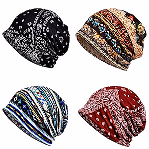 4 PCS Women Baggy Slouchy Beanie Chemo Hat Cap Slouchy Snood Hat Cancer Headwear