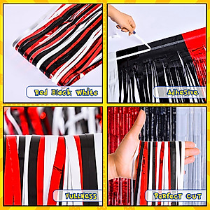 Maga-L Cartoon Monster Birthday Party Supplies,2 Pack Red Black and White Foil Fringe Curtains, Animation Themed Photo Booth Prop, Photo Backdrop, Streamers for Kids Cartoon Birthday Party Decorations