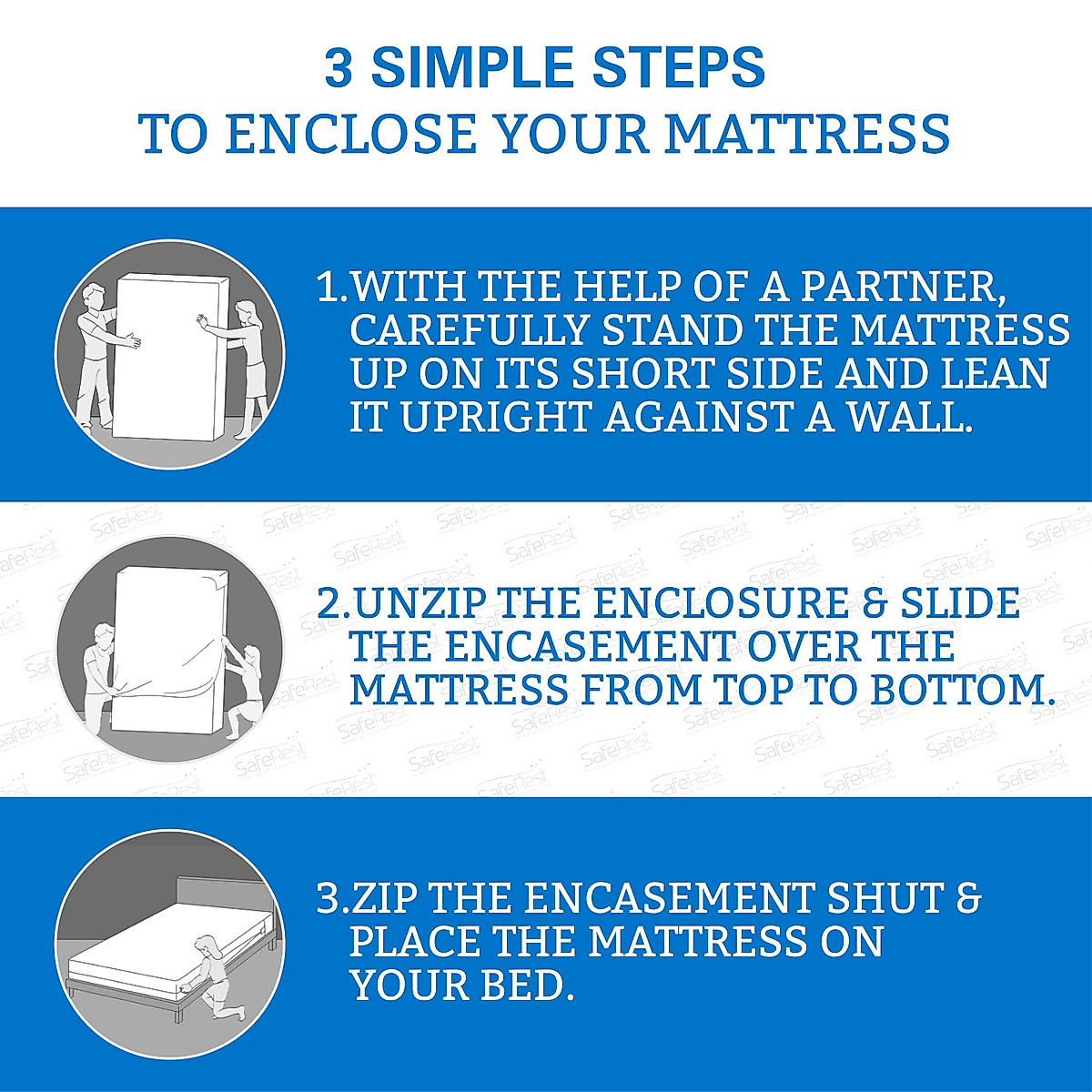 SafeRest Zippered Mattress Protector - Premium 12-15 Inch Waterproof Mattress Cover for Bed - Breathable & Noiseless Washable Mattress Encasement - Full