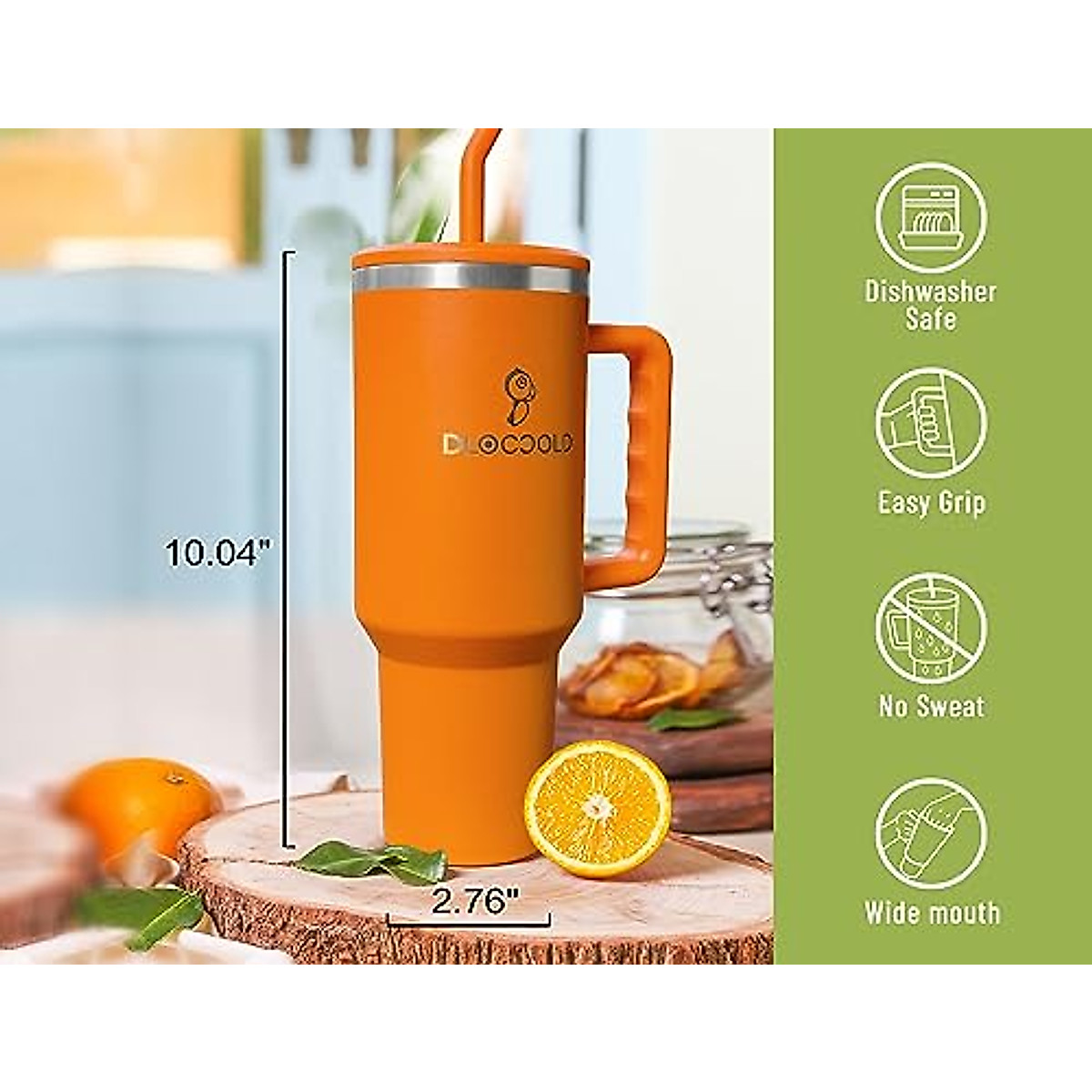 DLOCCOLD 40 oz Tumbler with Handle, Straw & Lid, Insulated Double Walled Stainless Steel Tumbler, Reusable Travel Coffee Mug for Women Men, Water Tumbler with Silicone Boot