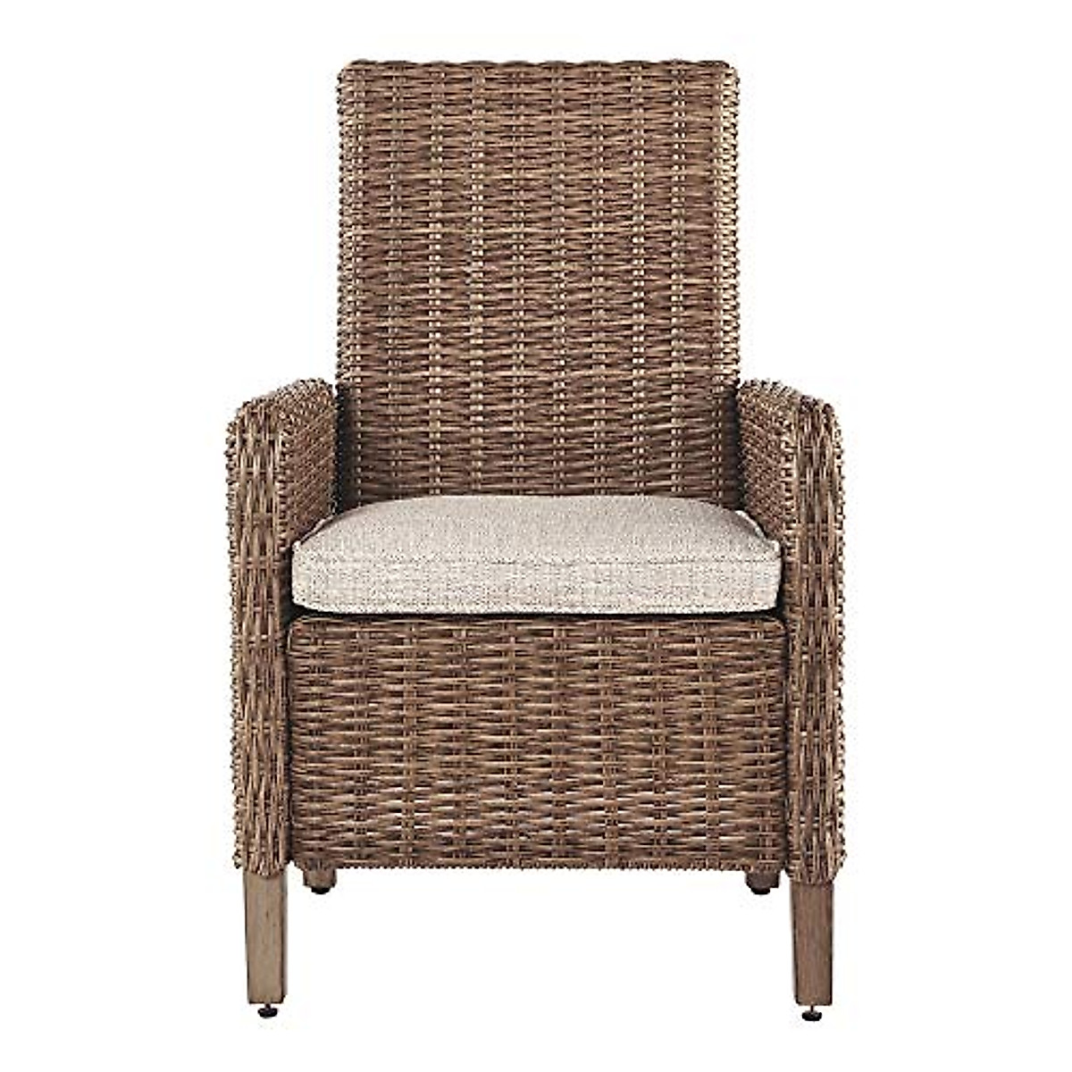 Signature Design by Ashley Beachcroft Outdoor Left & Right Arm Facing Wicker Patio Loveseats, Brown & Beige & Beachcroft Wicker Arm Chair with Cushion, 2 Count, Brown