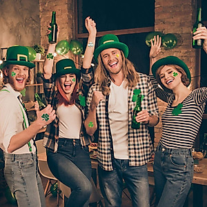 Partywind 64 PCS St Patrick's Day Temporary Tattoos, Metallic Glitter Shamrock Face Stickers for Saint Patrick's Day Decorations Party Favors, Irish Shamrock Decor for Women, Men, Kids (2 Sheets)