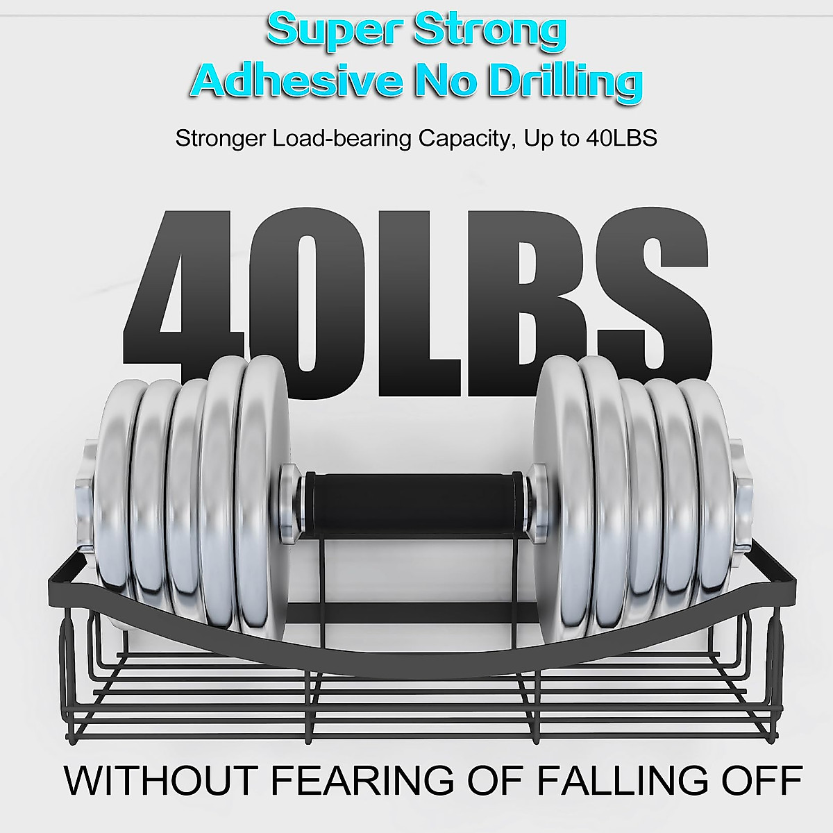 EK-Memory-fish ​Shower Organizer, Adhesive Shower Organizer Bathroom Storage Home Decor Kitchen, Non-Drilled, Large Capacity, Stainless Steel Bathroom Organizer (5 Piece Set)