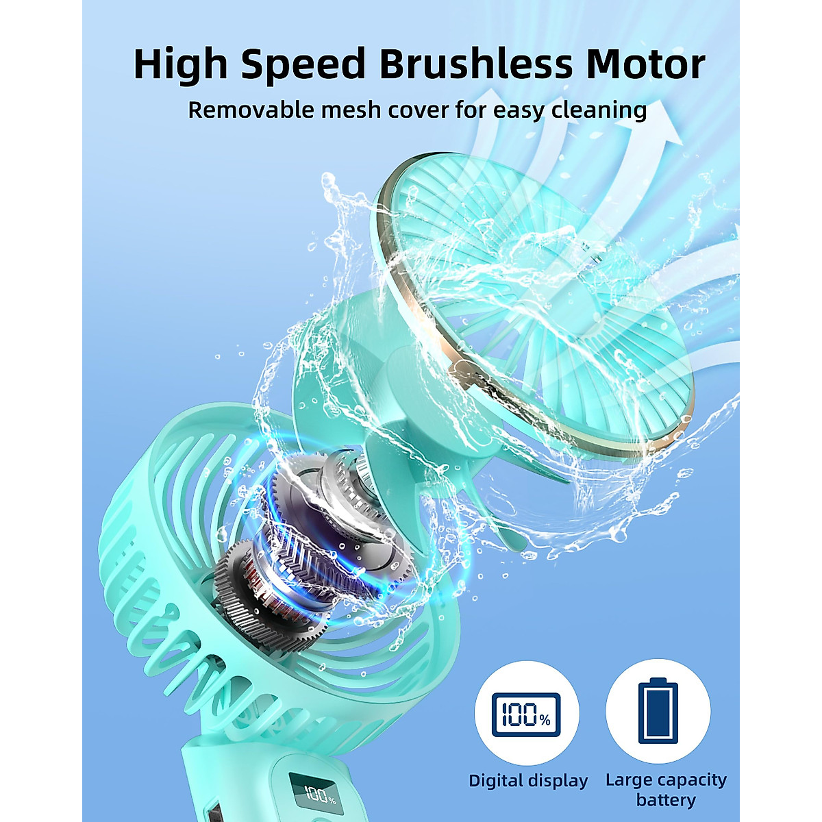 TUNISE Portable Handheld Fan, Neck Fan, 4000mAh Desk Fan, 180° Adjustable, 6 Speed Wind, Display Electricity in Real Time, USB Rechargeable Foldable Fan, Quiet Personal Fan as Power Bank