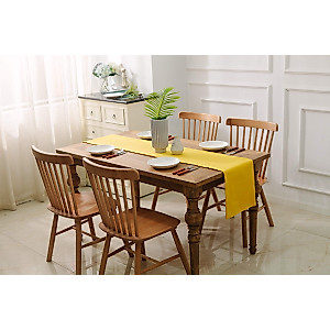 2 Piece Fabric in 1 Dining Table Runner 12 x 36 inches Living Room Dinner Wedding Birthday Party Burlap Rustic Table Runner, Yellow