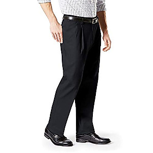 Dockers Men's Classic Fit Signature Khaki Lux Cotton Stretch Pants-Pleated (Regular and Big & Tall), Black, 46W x 30L