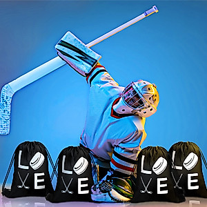 Sinmoe 20 Pcs Hockey Drawstring Bag Hockey Gift Bags Field Hockey Bag for Hockey Party Favors(Black and White, Classic)