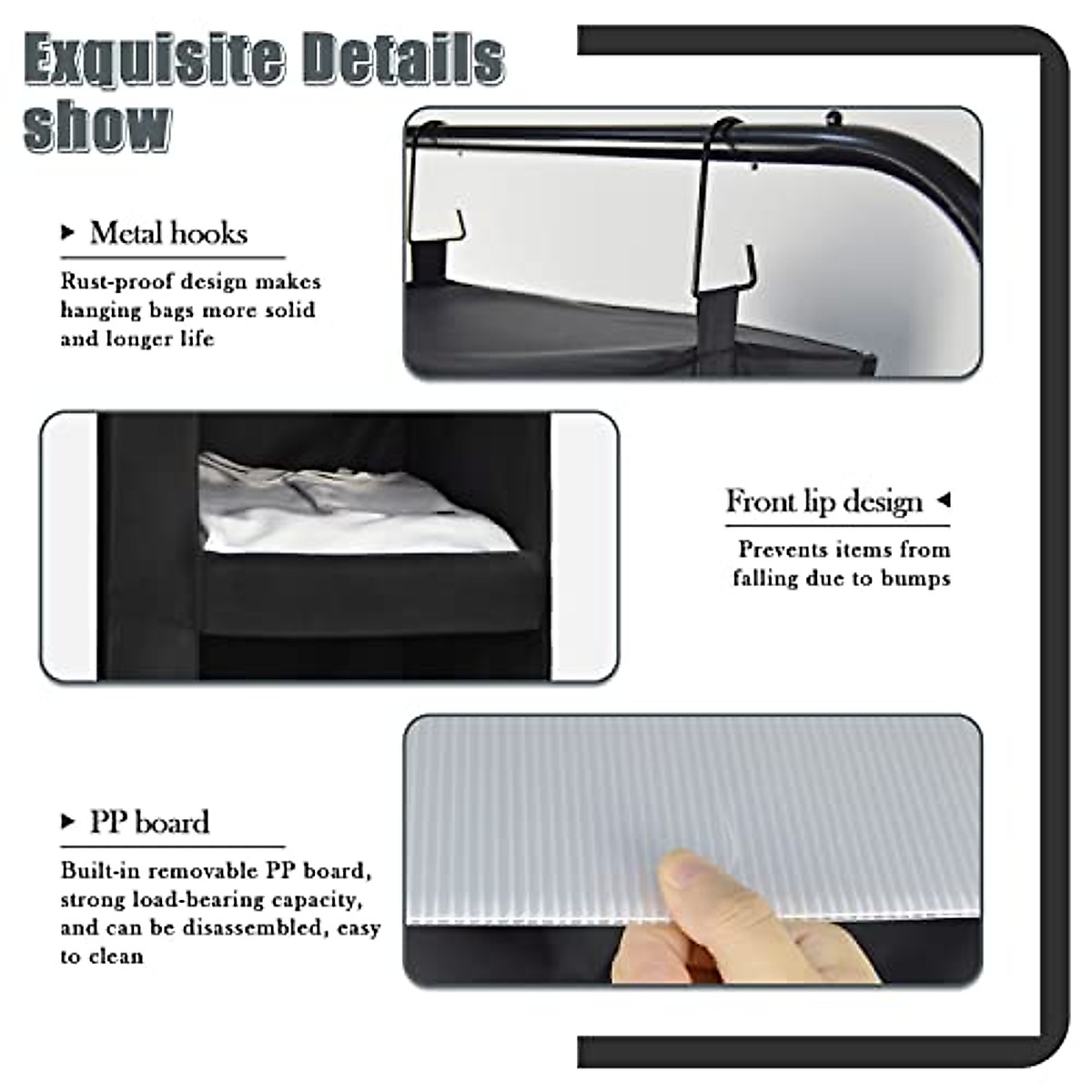 Aikebhc 2 Pack Hanging Closet Organizers and Storage, 3-Shelf Hanging Storage, Collapsible Wardrobe Storage Organizer for Bedroom Bathroom Storage Room RV Camper, Black