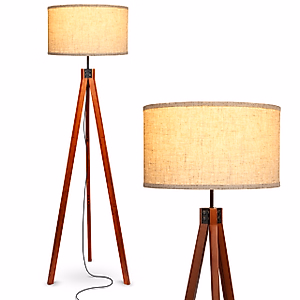 Brightech Eden Tripod Floor Lamp, Dimmable Standing Lamp with Solid Wood Legs for Bedroom Reading, Tall Tree Lamp for Offices, Modern LED Lamp for Living Rooms, Great Living Room Decor - Havana Brown