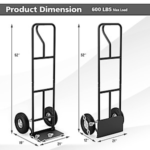 S AFSTAR P Handle Hand Truck, High Back Sack Barrow with 10" Rubber Wheels, Built-in Double Bearings & Foldable Load Plate, Heavy Duty Metal Trolley for Lifting Moving Delivery, 660 LBS Max Load