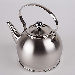 Creative Home 72258 Royal Stainless Steel Whistling Tea Kettle with Removable Infuser Basket, Folding Handle, 1 Quart