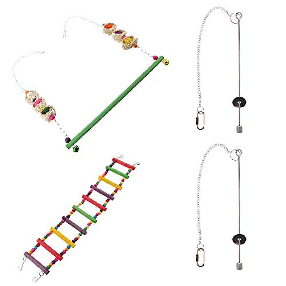 PATKAW Chicken Swing Toys 8 Pcs Parrot Bird Toy Bird Perch Bird Cage Hammock Toy Set Wooden Hammock Wooden Swing