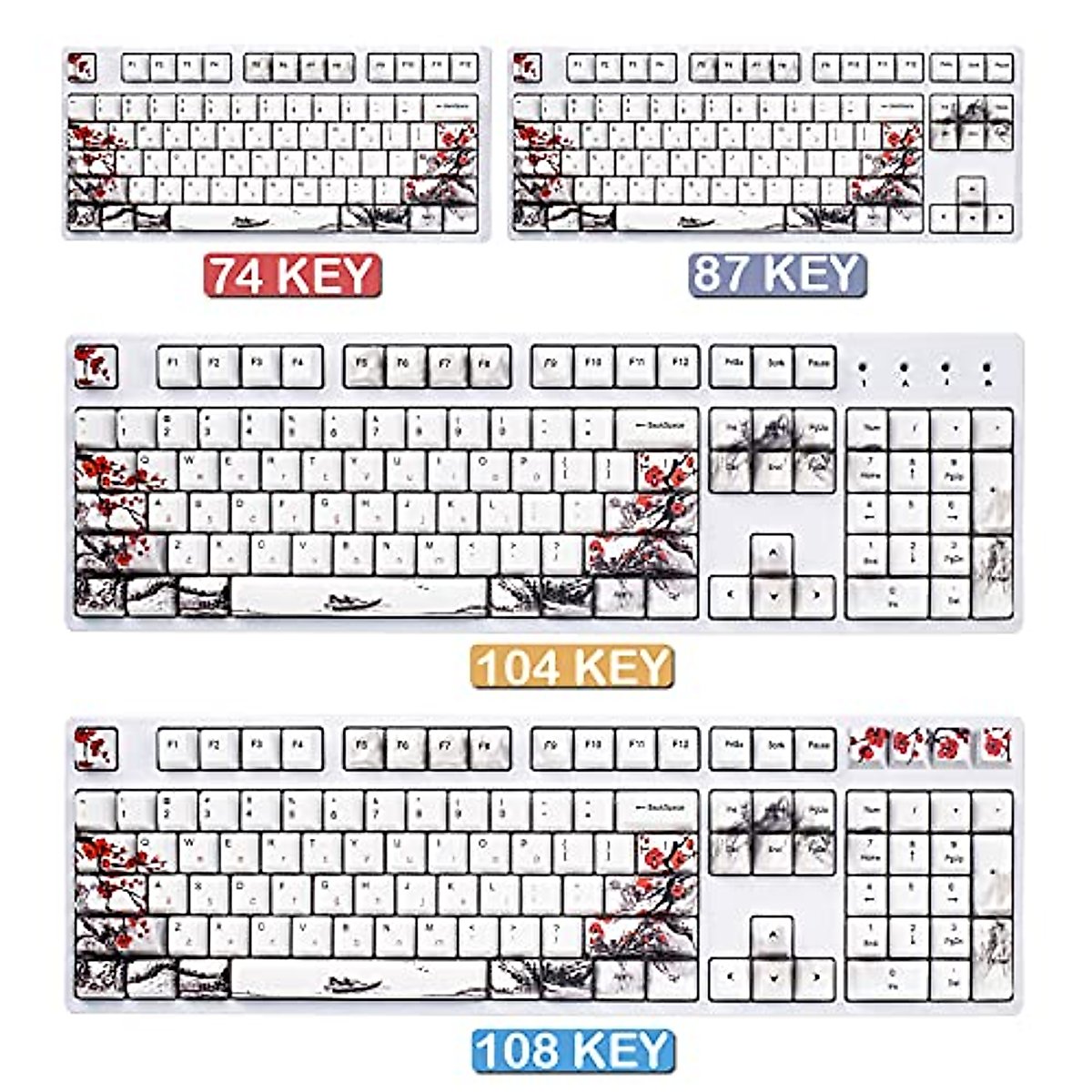 MOLGRIA Keycaps 110 Set for Full Size Mechanical Keyboard, Custom PBT OEM Profile Key caps Japanese Style with Keycap Puller for Cherry MX 104/87/71/61 60 Percent Keyboard(Plum Blossom)