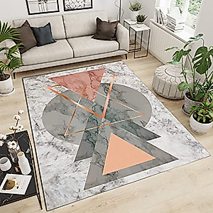 Grey Pink Marble Texture Area Carpet, Irregular Geometry Triangle Circular Soft Rug, Super Fluffy Machine Washable Non-Slip for Living Room Bedroom Study Dining Room Kitchen3x5ft