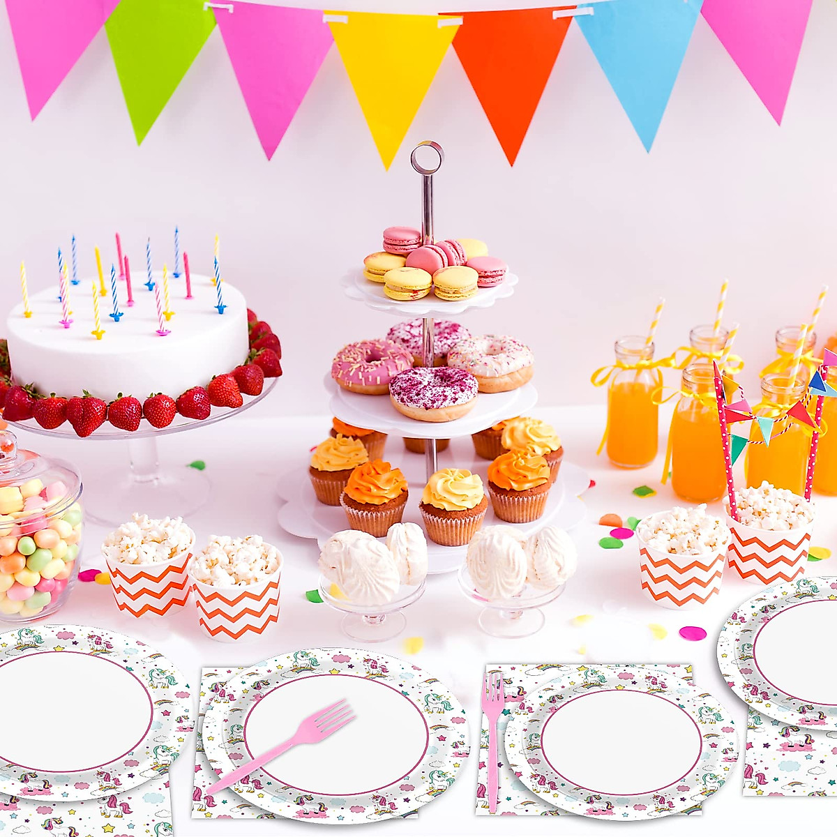 96 Pcs Unicorn Party Paper Plate and Napkins Pink Unicorn Birthday Baby Shower Party Paper Tableware Set Table Decorations Supplies for Party Favors 24 Guests