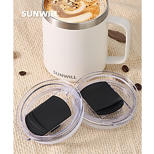 Lid for SUNWILL 14oz Mugs and 20oz Tumblers Only, Spill and Splash Resistant Sliding Covers Replacement 2 Pack Black, Straw Friendly, BPA Free