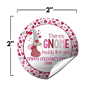 Cute Valentine Gnome Themed Valentine Party Favor Sticker Labels for Girls, 40 2" Party Circle Stickers by AmandaCreation, Great for Classroom Valentines, Envelope Seals, Gifts & Treats