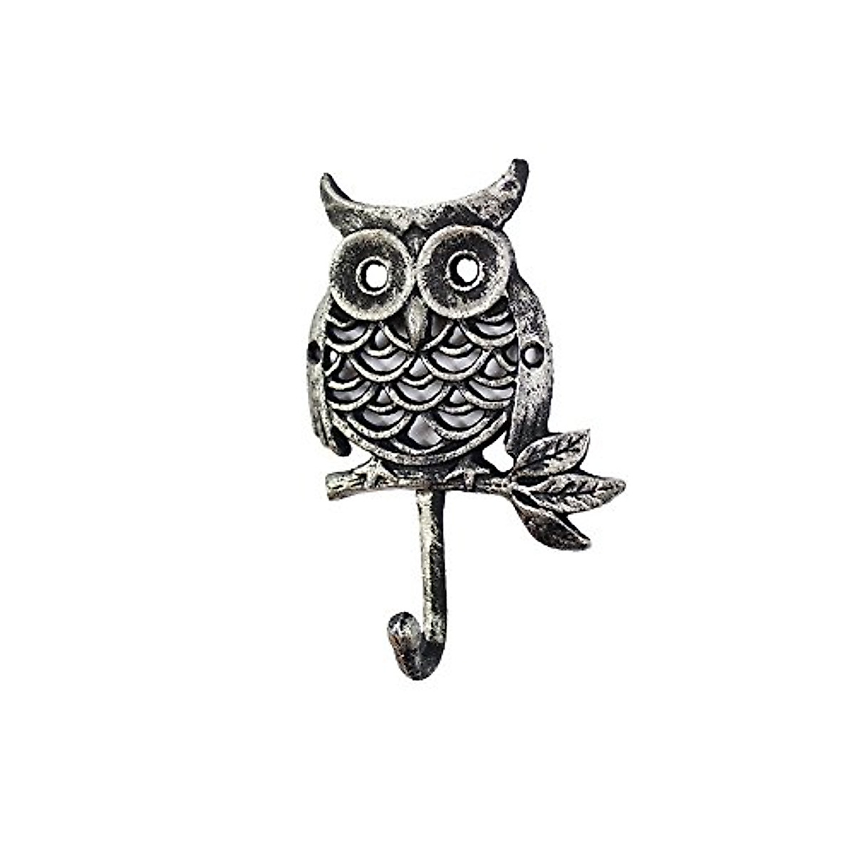 Handcrafted Model Ships Rustic Silver Cast Iron Owl Hook 6"- Iron Hook - Home Owl Decor
