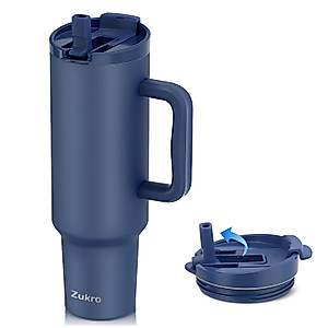 Zukro 50 oz Tumbler With Handle, 100% Leak Proof, Large Triple-wall Insulated Stainless Steel Jug with Lid and Flip Straw, No Sweat Wate Bottle Fit in Cup Holder, Keep Drinks Cold 34 Hours, Navy Blue