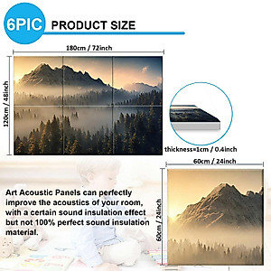 JBER Art Acoustic Panels Decorative, 6 Pack Acoustic Panels Art for Wall Decoration with Self Adhesive, Suitable for Recording Studio, Home Soundproof Wall Panels, 72x48inch (Misty Forest)