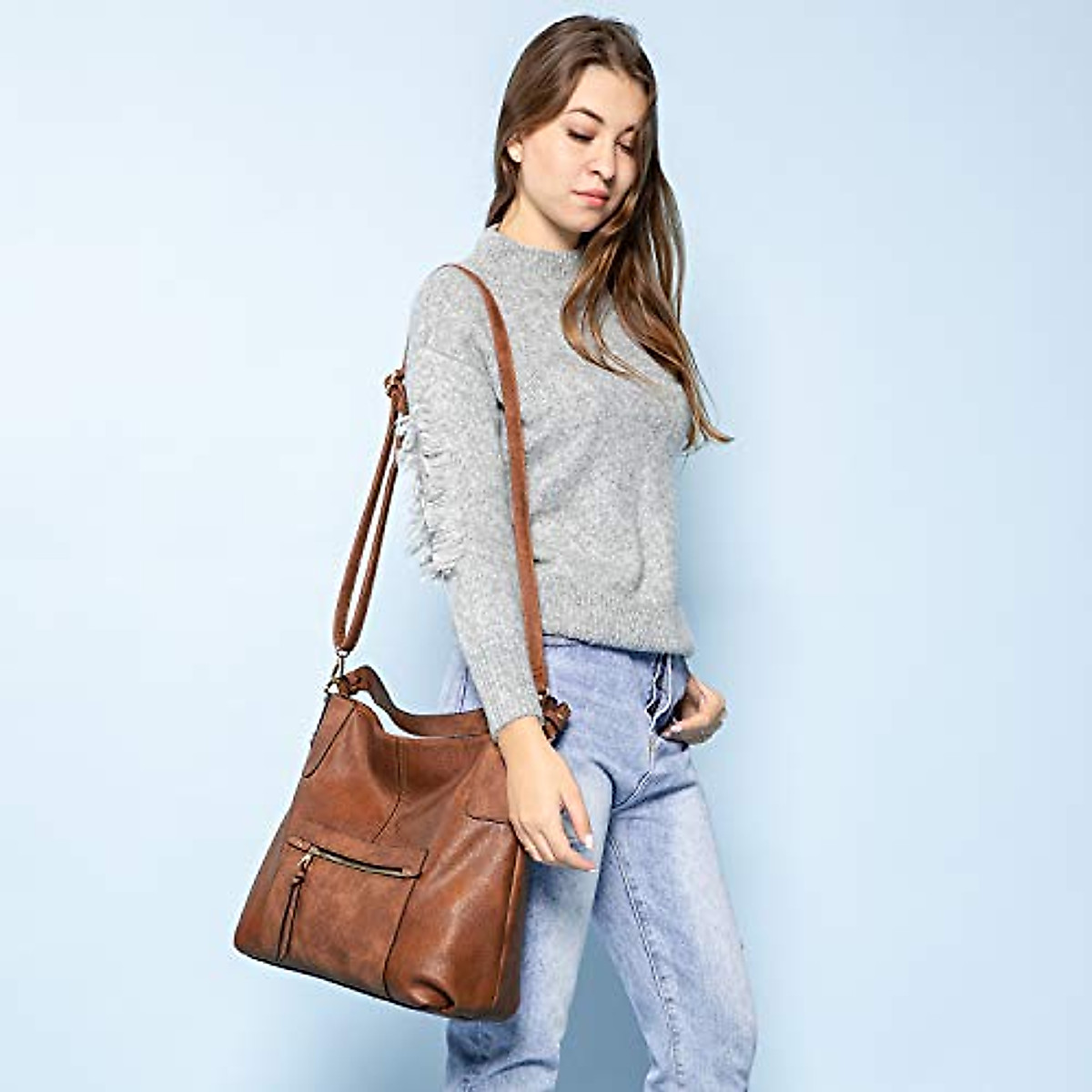 Realer Hobo Bag Women Purse Handbag Large Crossbody Bag Womens Shoulder Bag (Brown)