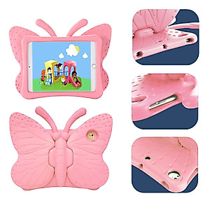 iPad case for Kids, Feitenn 3D Cartoon Butterfly Non-Toxic EVA Light Weight Kid Proof Shockproof case with Kickstand for ipad 5/ ipad 6 /ipad pro 9.7/ New iPad 2017 case (Pink)