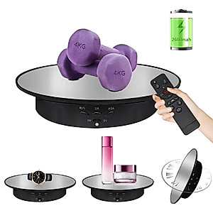ZLMONDEE Remote Spinning Rotating Display Stand ,Motorized Rotating Turntable Platform Lazy Susan with Mirror 7.87inch/17.6lb Load for Photography Products (Black)