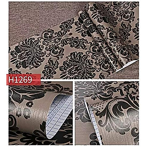 HOYOYO 17.8 x 118 Inches Shelf Liner Paper , Self-Adhesive Shelf Liner Dresser Drawer Paper Wall Sticker Home Decoration,Black Damask