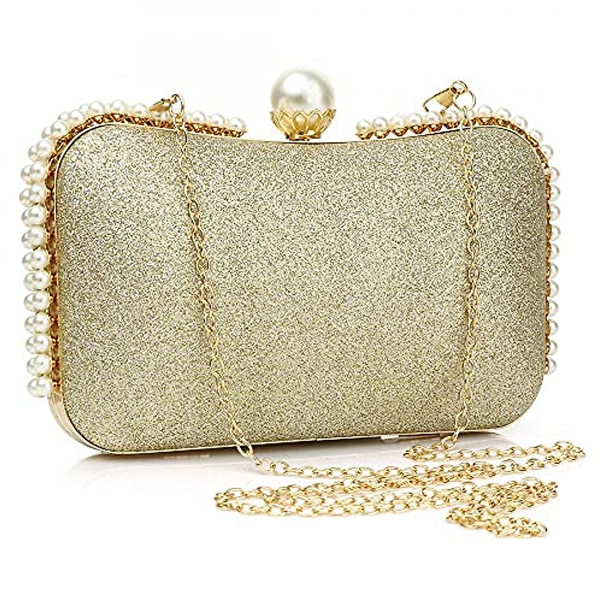 Women Sequin Evening Clutch Purses Pearls Clutch Bag Wedding Bridal Prom Purse Shoulder Handbag for Ladies (Black)