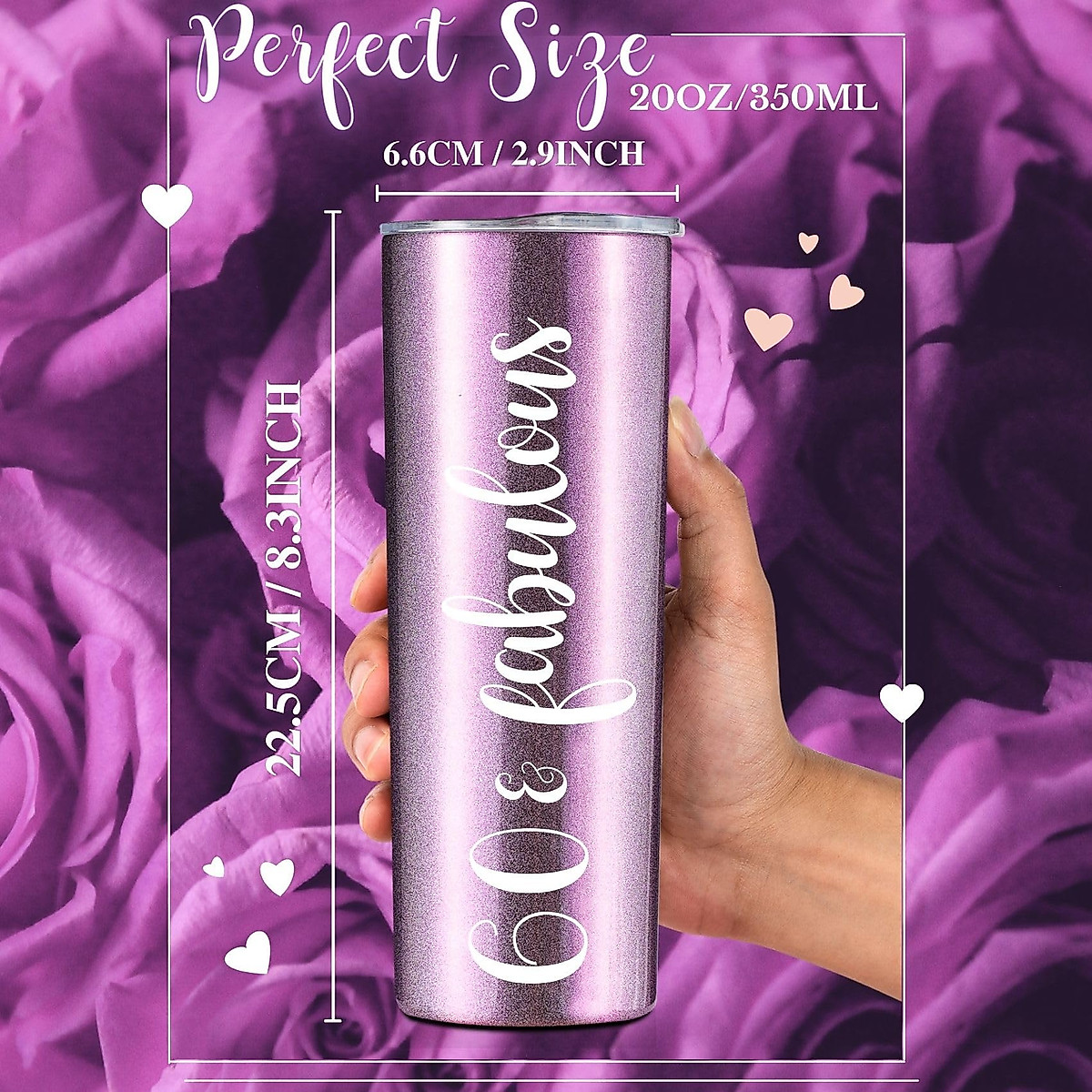 Onebttl 60th Birthday Gifts for Women, 60 & Fabulous, 60th Birthday Gift Idea for Women, 60th Bday Gifts, Stainless Steel Tumbler 20Oz - Purple