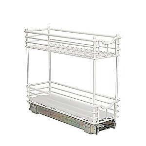 Household Essentials Glidez Multipurpose Paint-Finished Steel Pull-Out/Slide-Out Storage Organizer with Plastic Liner for Under Cabinet Use - 2-Tier Design - Fits Standard Size Cabinet or Shelf, White