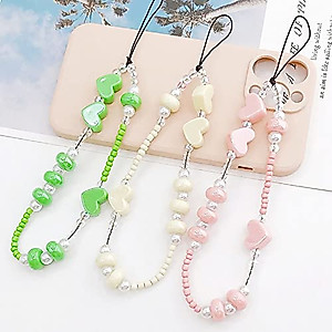 oAutoSjy Mobile Phone Chain Strap Pearl Heart Beads Phone Case Charm Chain Beaded Mobile Phone Lanyard Wrist Strap Anti-Lost Phone String Decor Rope Bracelet Keychain Charm for Women Girls Purple
