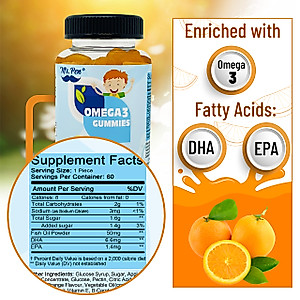 60 Gummies | 2 Months Supplies | Tasty Orange Flavor | 4+ Years | Omega-3 with EPA & DHA, Omega 3 for Kids, Omega 3 Gummies, Fish Oil Gummies, Omega-3 Fatty Acids Gummies