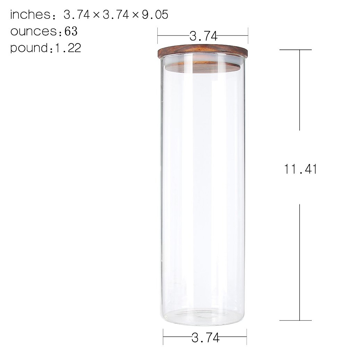 KKC HOME ACCENTS Tall Borosilicate Glass Spaghetti Storage Jar,Pasta Canister,Noodle Holder,Sealed Container with Wooden Lid,63 Fluid Ounces