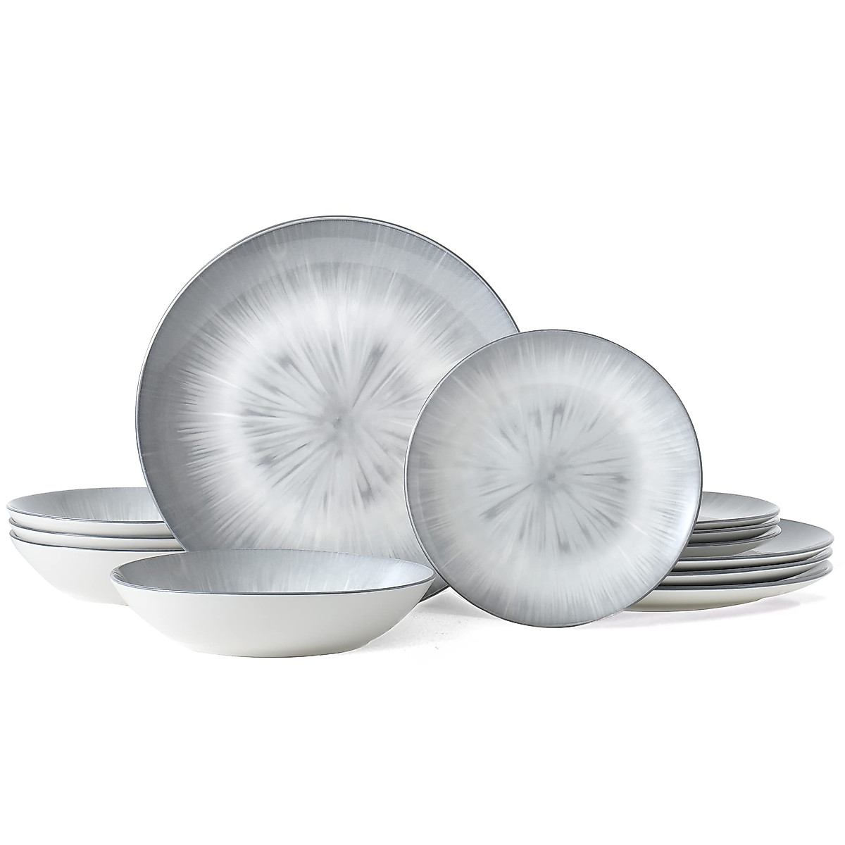 Bestone 12 Piece Round Kitchen Dinnerware Set,Plates and Bowls sets,Dishes, Plates, Bowls, Dish Set，Plates and Bowls,Service for 4, Chip Resistant Porcelain (gray)