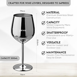 jarvox Stainless Steel Wine Glass - Set of 1 - Sliver, Gold, Rose Gold, Black - 500ml (Black)