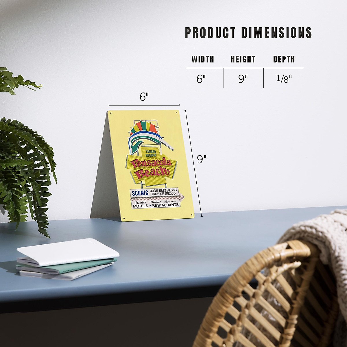 Lantern Press 6x9 Inch Wood Sign, Ready to Hang Wall Decor, Pensacola Beach, Florida, Sign,