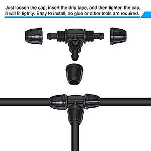 MECCANIXITY Drip Irrigation Barbed Tee 3-Way Fitting 8mm/11mm Tubing for Garden Drip Tape Tubing Sprinkler System Black Pack of 10