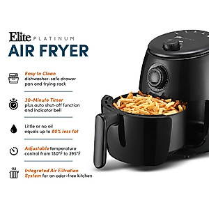 Maxi-Matic Personal Compact Space Saving Electric Hot Air Fryer Oil-Less Healthy Cooker, Timer & Temperature Controls, PFOA/PTFE Free, 1000-Watts, Black 2.1 Quart (Renewed)