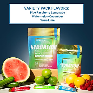 Essential Elements Hydration Packets - Electrolytes Powder Packets Sugar Free - 24 Stick Packs of Electrolytes Powder No Sugar - Electrolyte Water Drink Mix with ACV & Vitamin C - Variety Pack