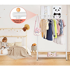 SLEEPING LAMB Kids Clothing Rack, Small Baby Clothes Rack with Bottom Storage Shelf, Kids Dress Up Rack Storage for Coats, Dance Costume Garment Rack for Hanging Clothes, White